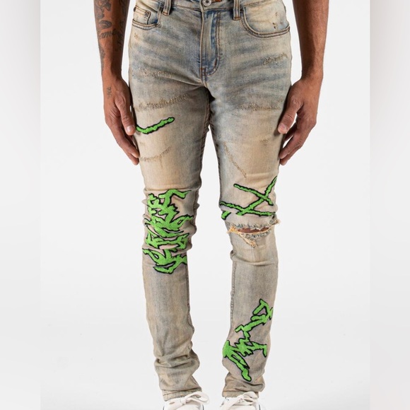 Serenede | Pants | Serenede Green Lightning Bolt Jeans | Poshmark